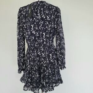 Lulus | Dresses | Nwt Lulus Navy White Floral Sheer Smocked Long Sleeve ...